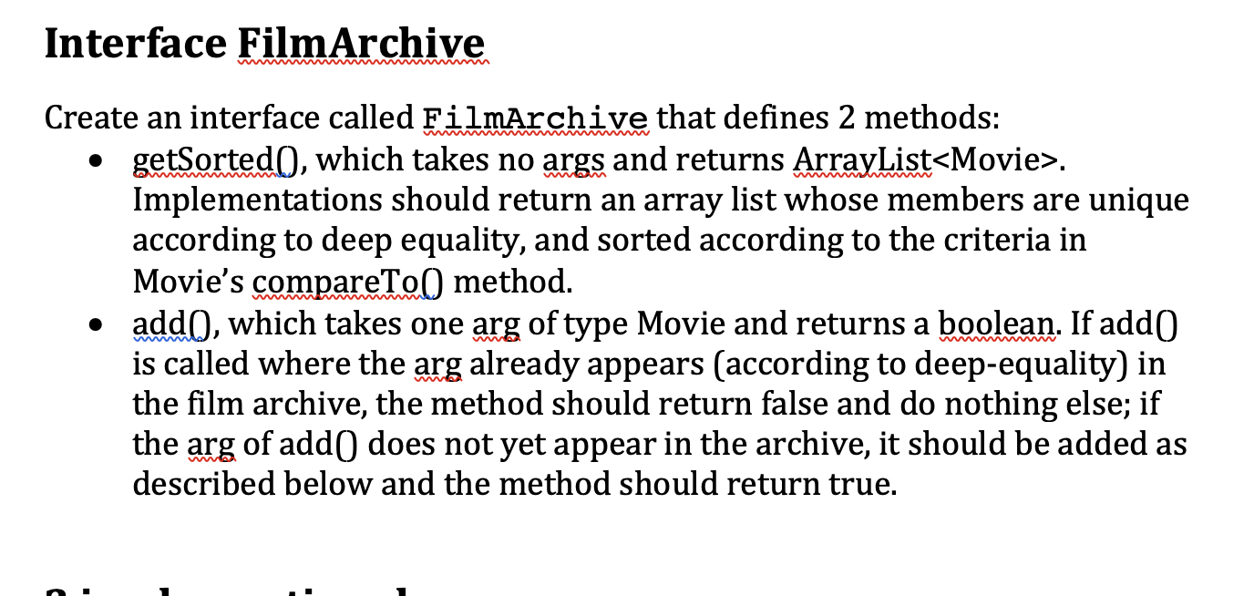 Solved Interface Film Archive Create an interface called | Chegg.com