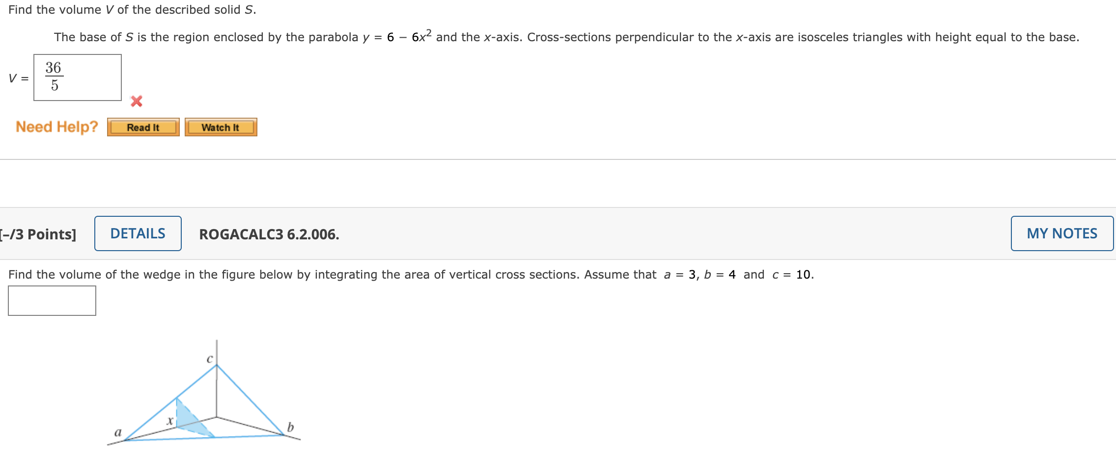 Solved Find the volume V of the described solid S. The base | Chegg.com