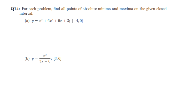 Solved Q14: For each problem, find all points of absolute | Chegg.com