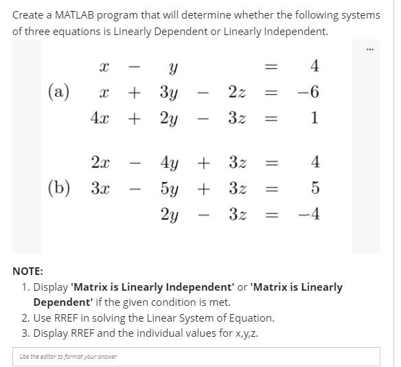 Solved Create a MATLAB program that will determine whether | Chegg.com