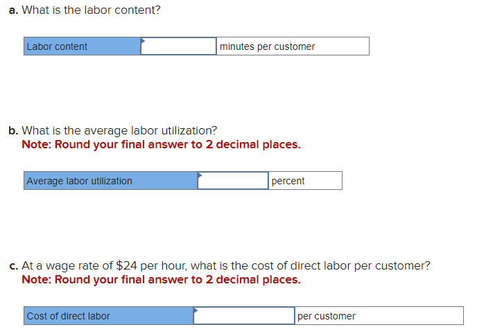 Solved a. What is the labor content? b. What is the average | Chegg.com