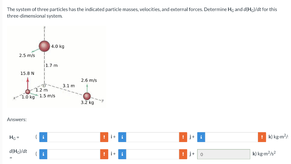 Solved The system of three particles has the indicated | Chegg.com