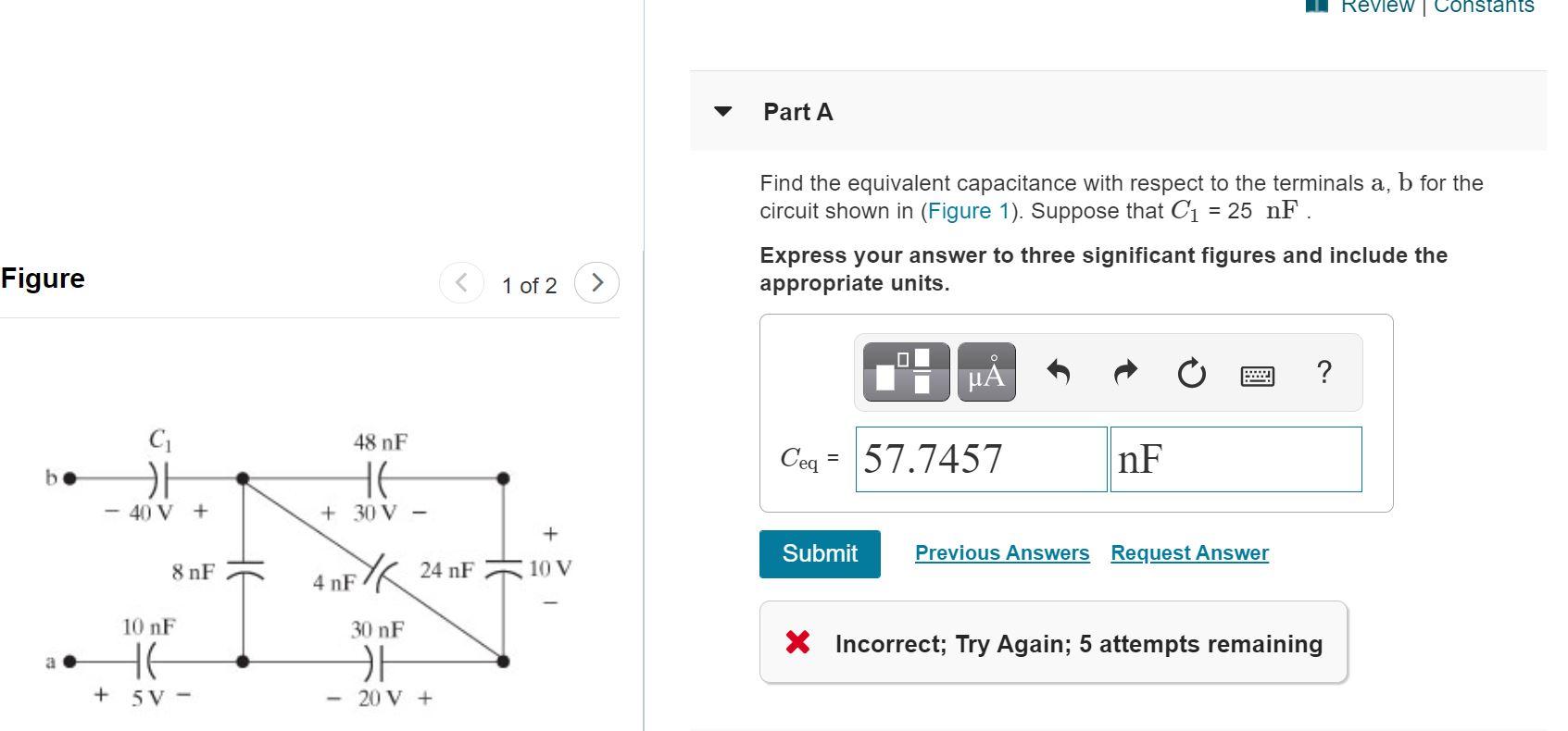 Solved 1 Review | Constants Part A Find the equivalent | Chegg.com