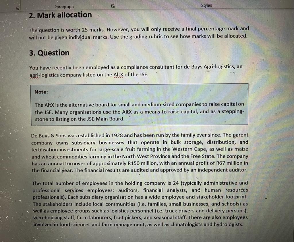 Solved 2. Mark allocation The question is worth 25 marks. | Chegg.com
