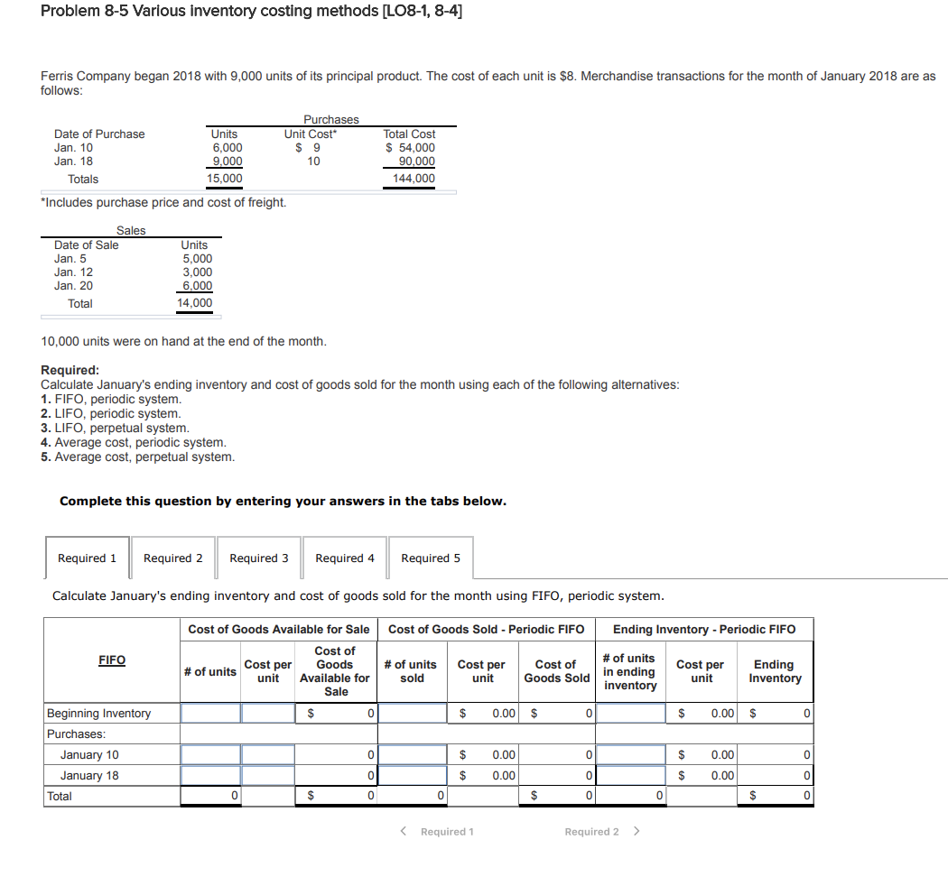 Solved Problem 8-5 Various inventory costing methods [LO8-1, | Chegg.com