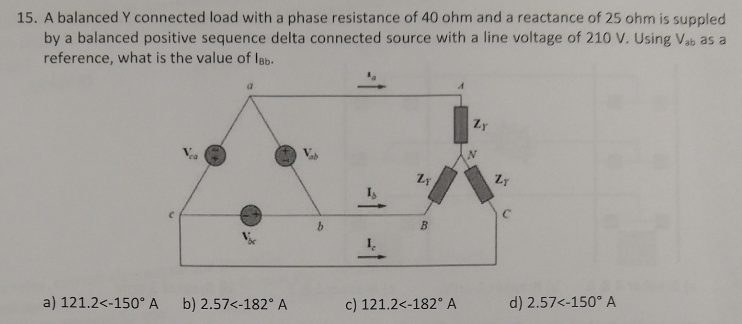 Solved 15. A balanced Y connected load with a phase | Chegg.com