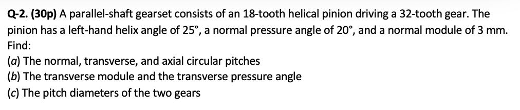 Solved Q-2. (30p) A parallel-shaft gearset consists of an | Chegg.com