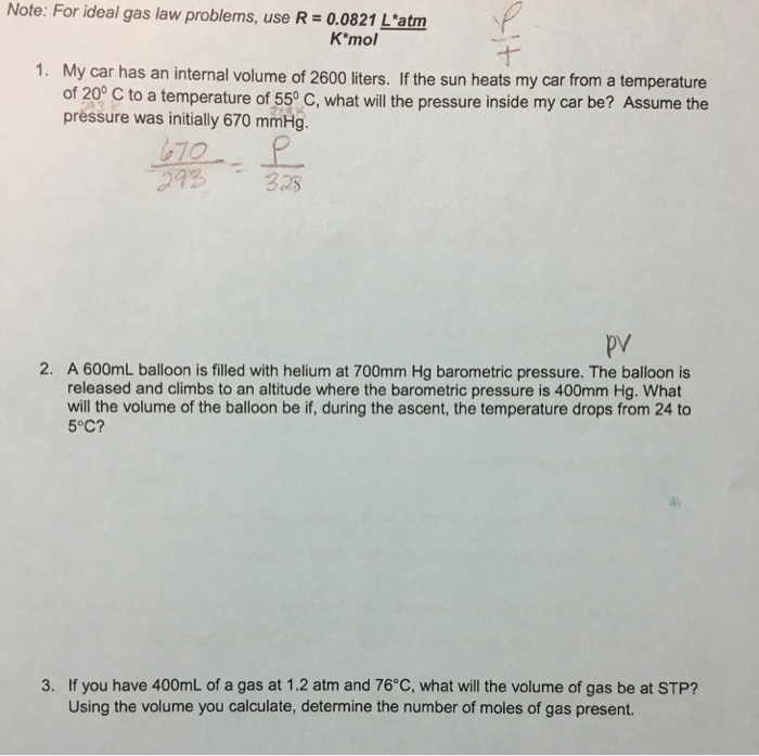 Solved Note: For ideal gas law problems, use R = 0.0821 | Chegg.com