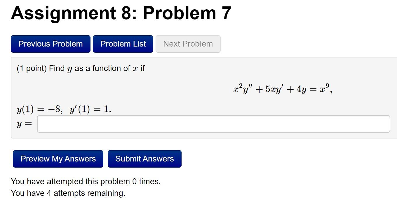 Solved Assignment 8: Problem 7 Previous Problem Problem List | Chegg.com Solved Assignment 8: Problem 7 Previous Problem Problem List | Chegg.com