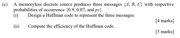 Solved (c) A memoryless discrete source produces three | Chegg.com