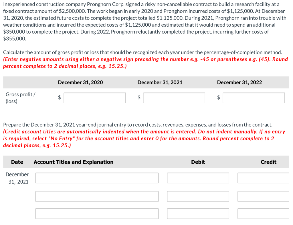 Solved Inexperienced construction company Pronghorn Corp. | Chegg.com