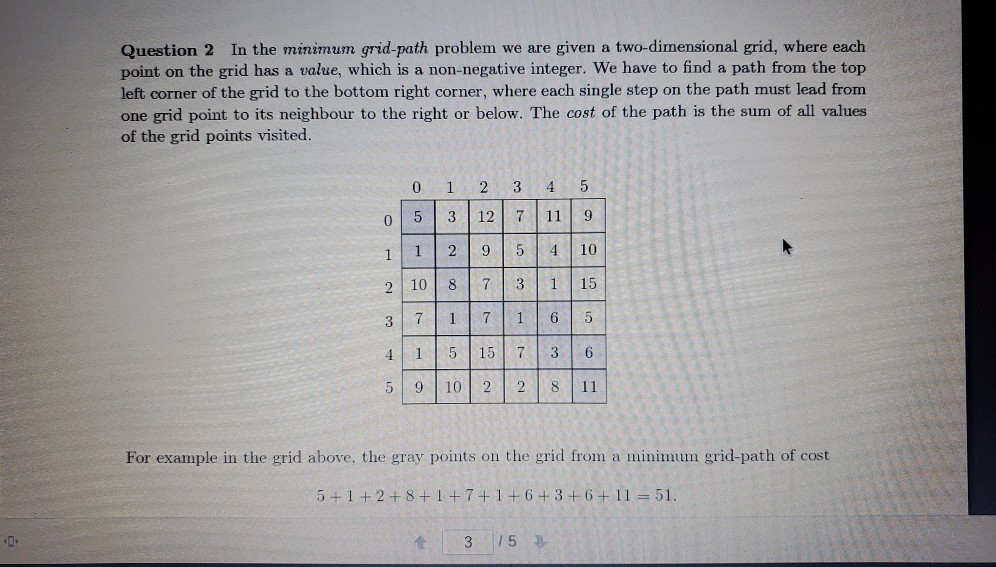 Solved Question 2 In the minimum grid-path problem we are | Chegg.com