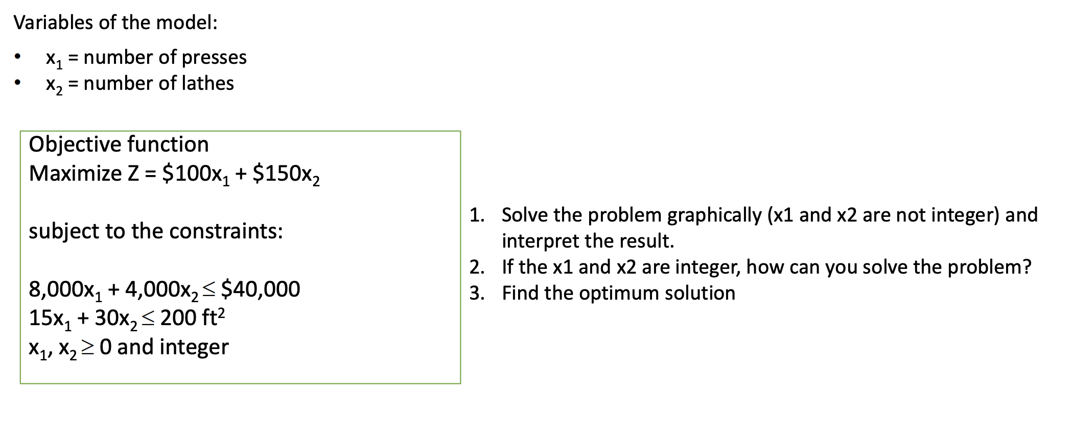 Solved Variables of the model: - x1= number of presses - x2= | Chegg.com