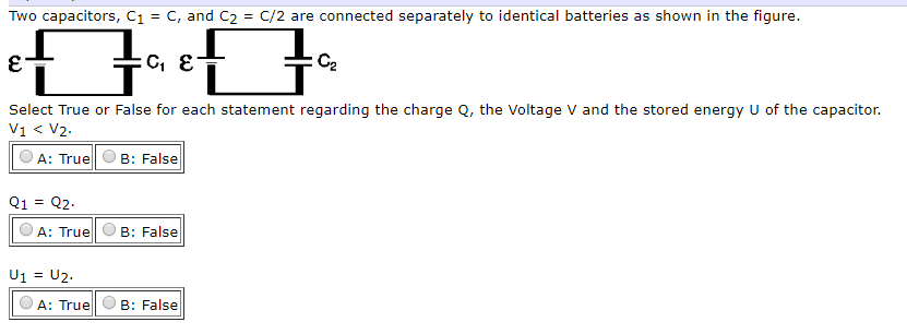 Solved Two capacitors, C1 C, and C2C/2 are connected | Chegg.com