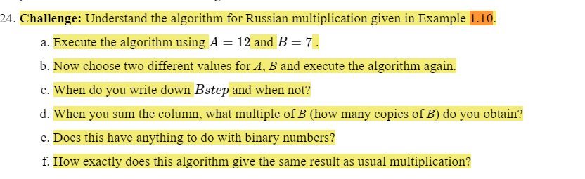 Solved Example 1.10 (of Russian-style multiplication) | Chegg.com