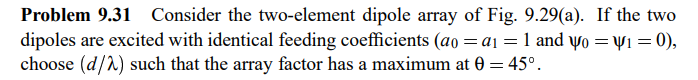 Solved Problem 9.31 Consider the two-element dipole array of | Chegg.com