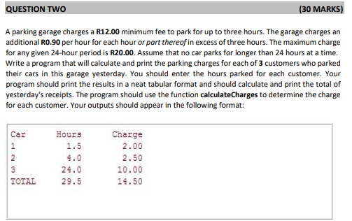 Solved QUESTION TWO (30 MARKS) A parking garage charges a | Chegg.com