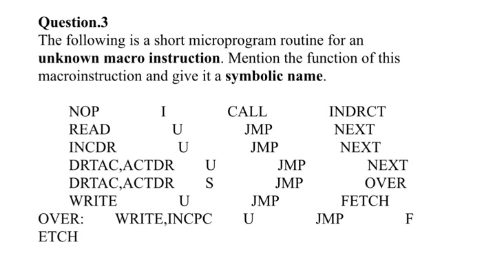Question.3 The following is a short microprogram | Chegg.com