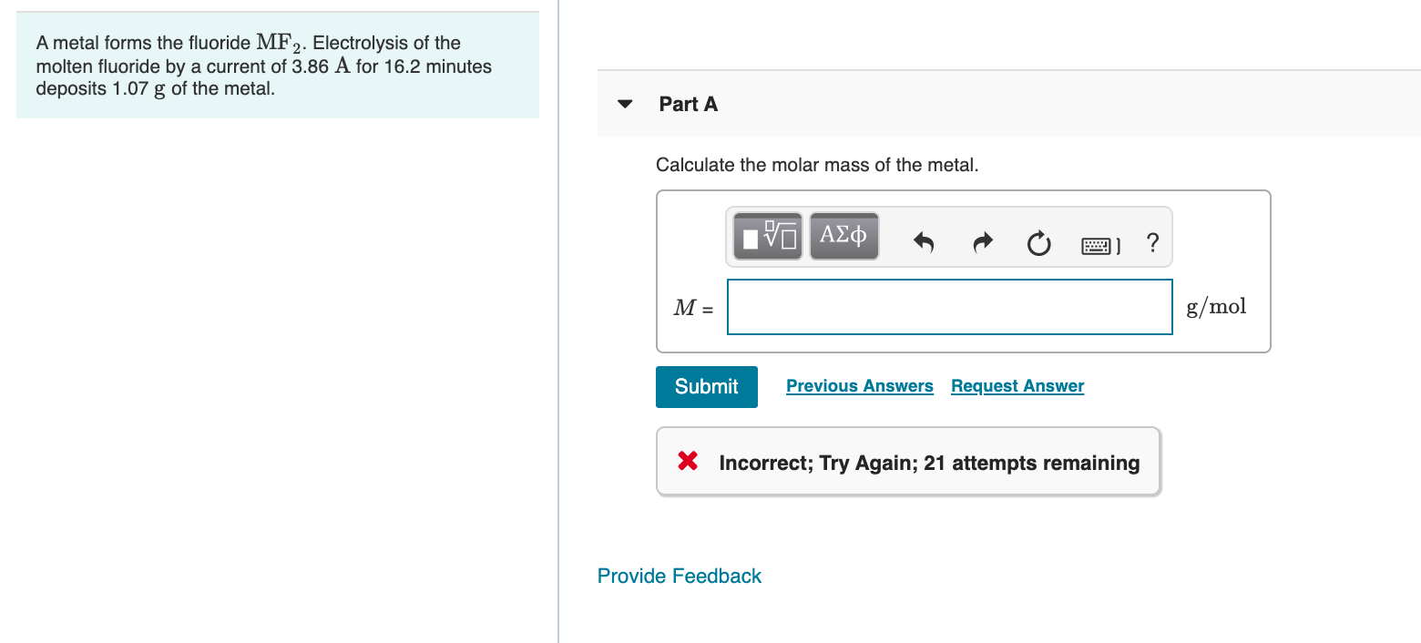 Solved A metal forms the fluoride MF2. Electrolysis of the | Chegg.com