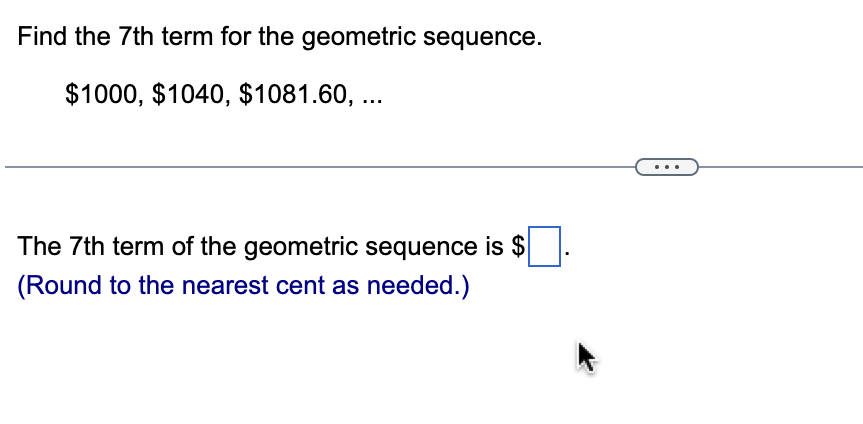 Solved Find the 7th term for the geometric sequence. | Chegg.com