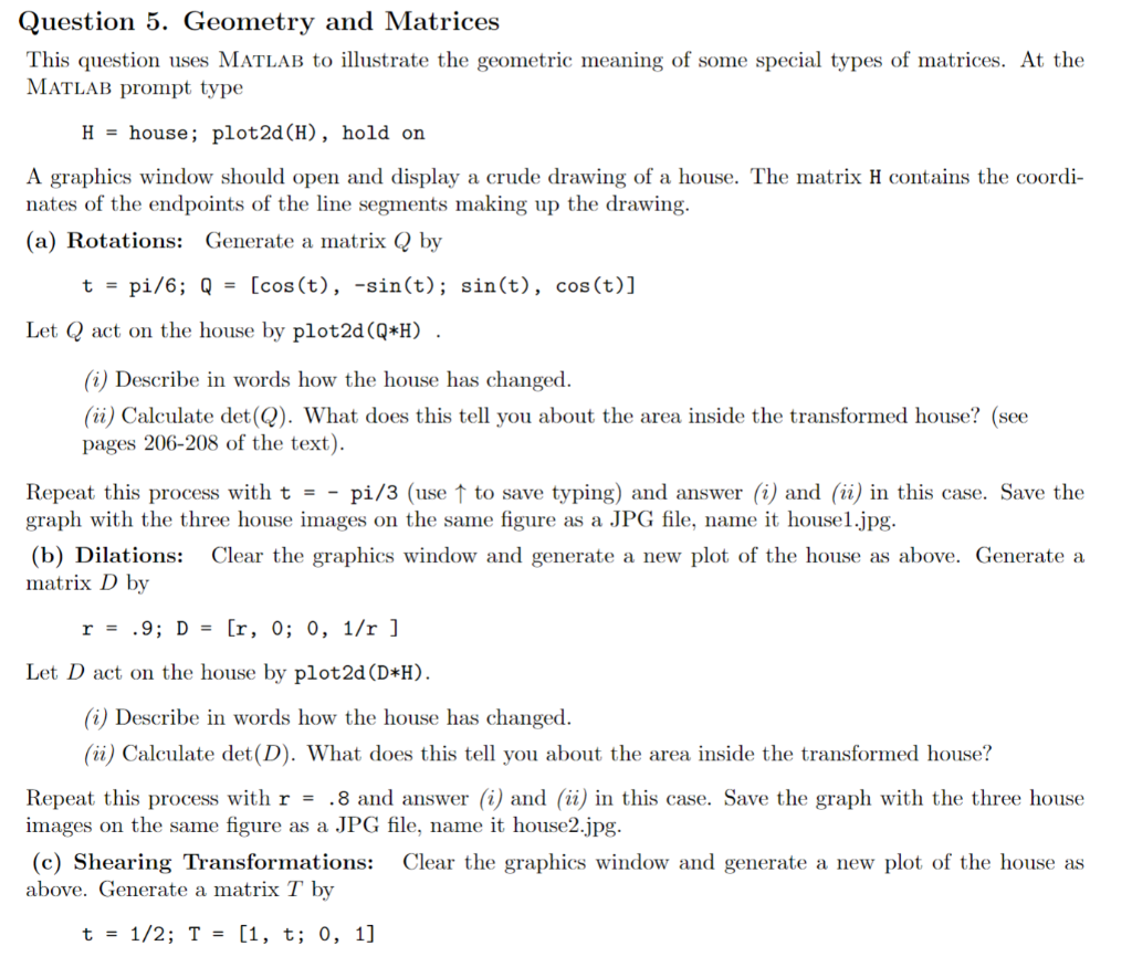 Solved Question 5. Geometry and Matrices This question uses | Chegg.com