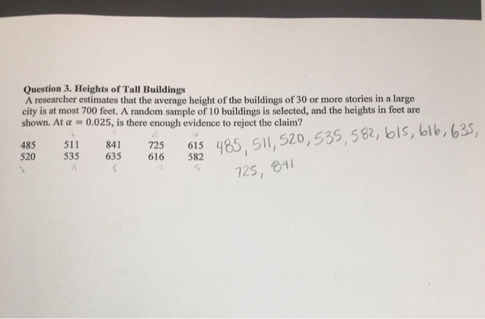 Solved Question 3. Heights of Tall Buildings A researcher | Chegg.com