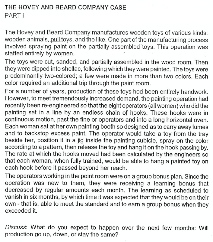 Solved The Hovey and Beard Company manufactures wooden toys | Chegg.com