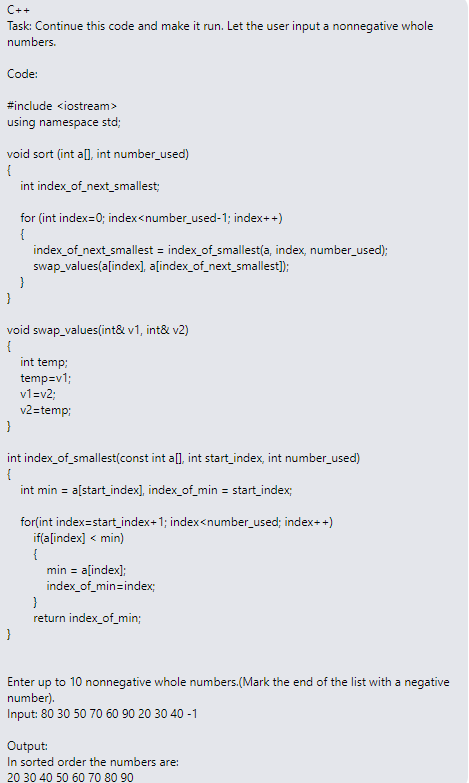 Solved C++ Task: Continue this code and make it run. Let the | Chegg.com