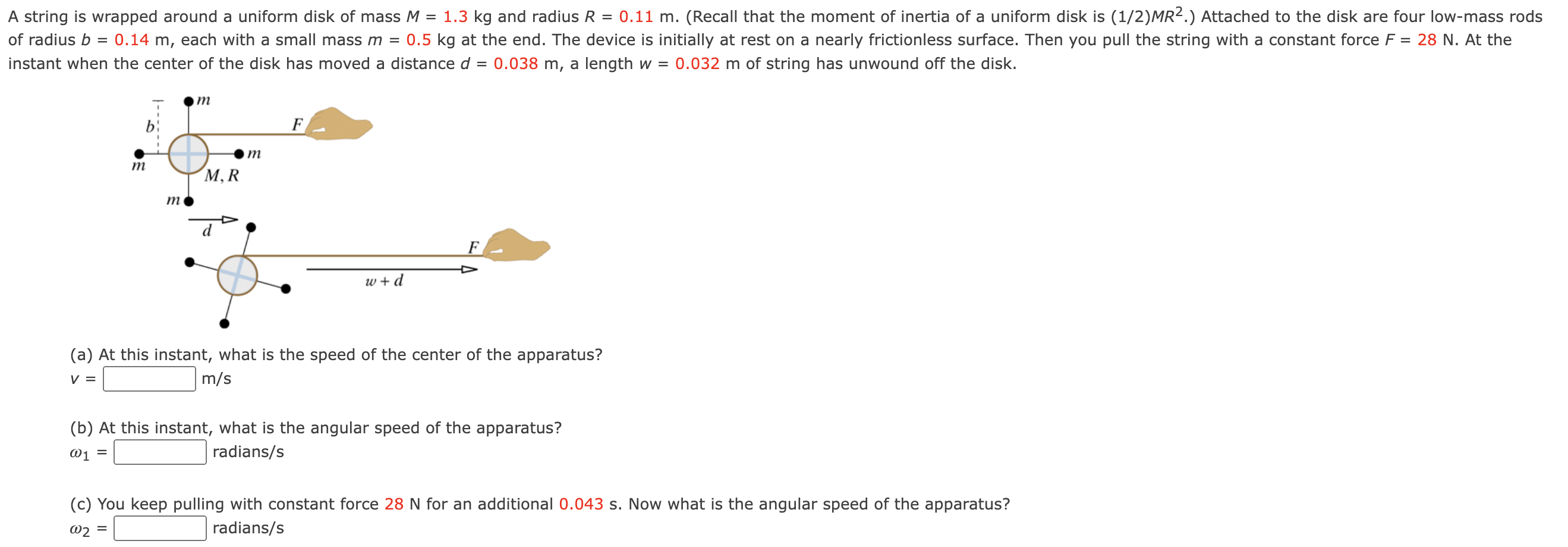 Solved A string is wrapped around a uniform disk of mass | Chegg.com