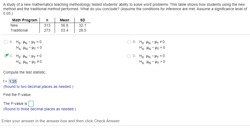 Solved A study of a new mathematics teaching methodology | Chegg.com