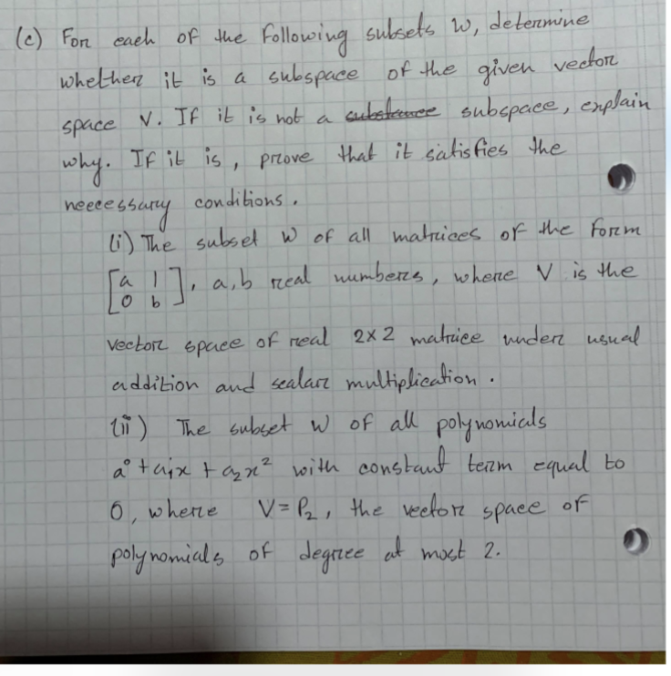 Solved Following subsets w, determine (c) For each of the w | Chegg.com