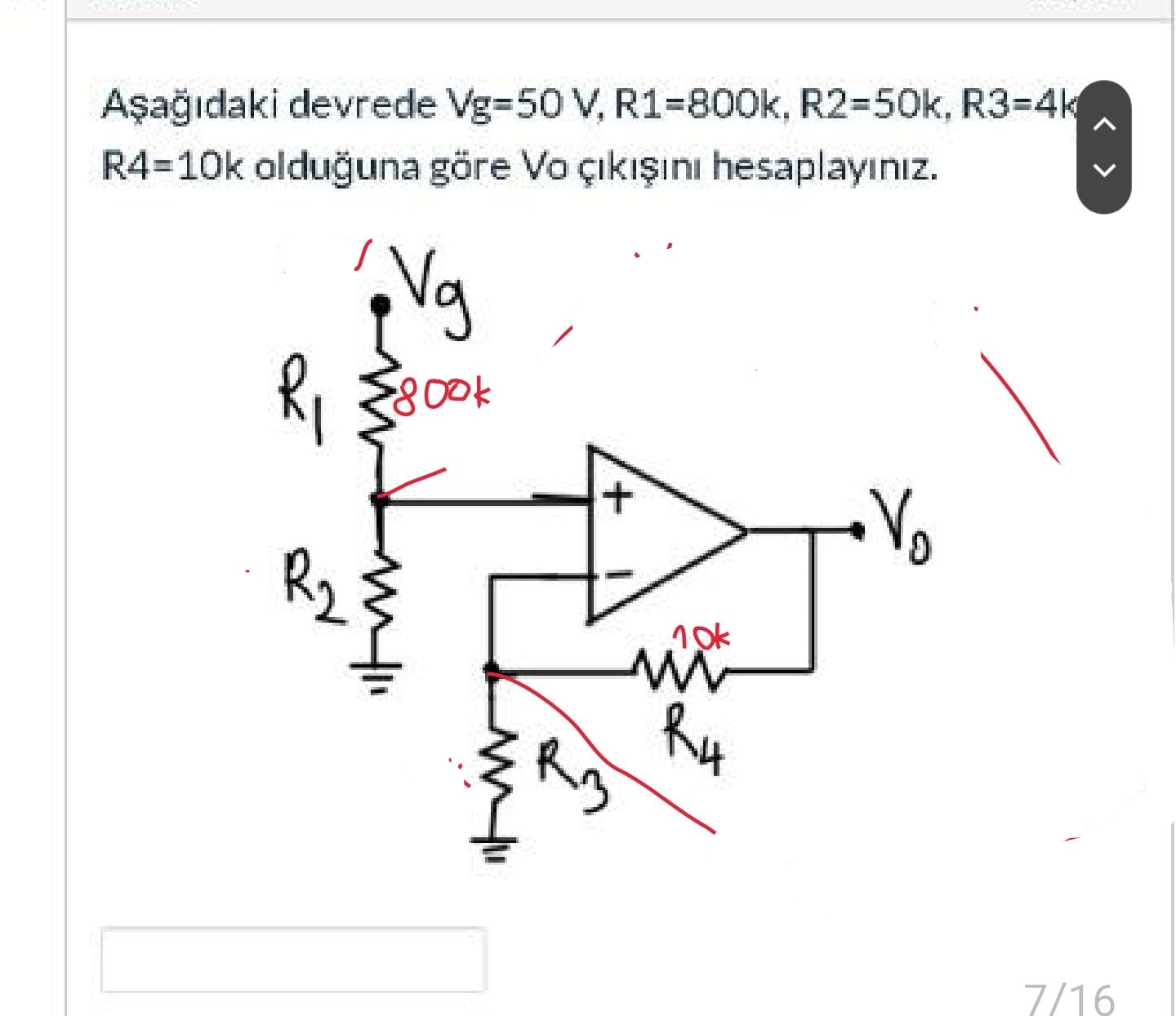 Solved Aşağıdaki devrede Vg=50 V,R1=800k,R2=50k,R3=4k R4=10k | Chegg.com
