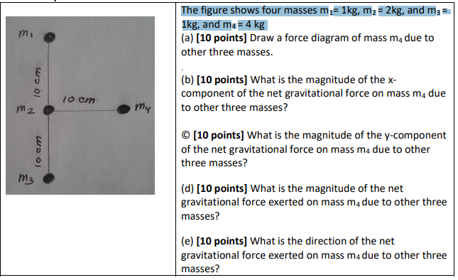 Solved The figure shows four masses m1= 1kg, m2 = 2kg, and | Chegg.com