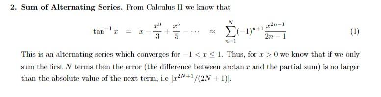 2. Sum of Alternating Series. From Calculus II we | Chegg.com