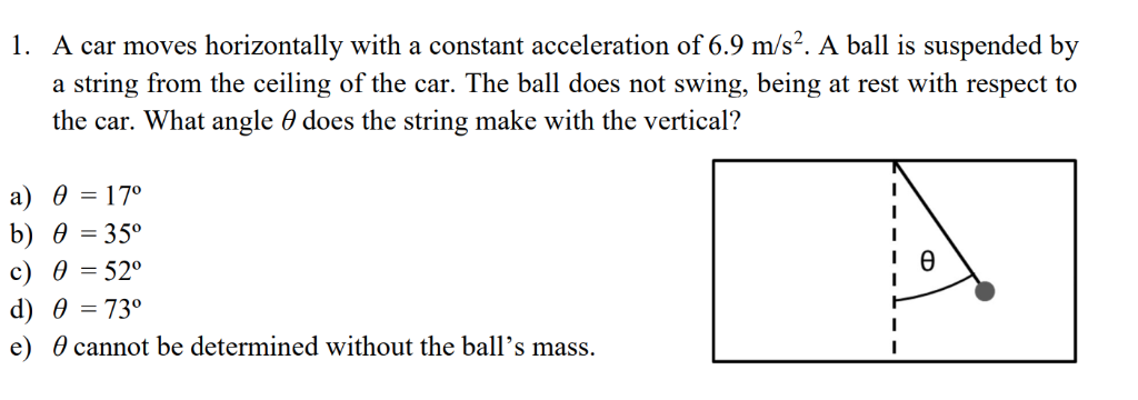 Solved 1. A car moves horizontally with a constant | Chegg.com
