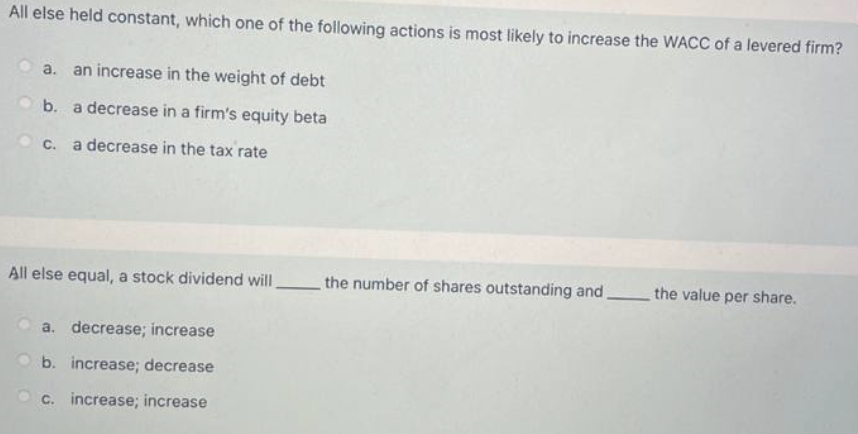 Solved All else held constant, which one of the following | Chegg.com