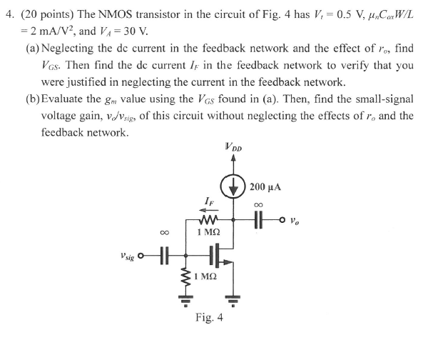 Solved (20 ﻿points) ﻿The NMOS transistor in the circuit of | Chegg.com
