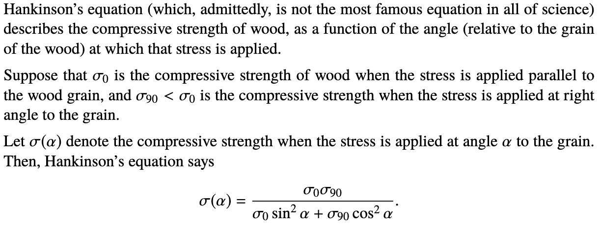 Solved Hankinson's equation (which, admittedly, is not the | Chegg.com