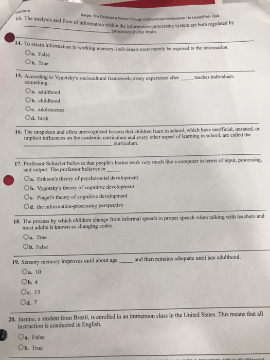 Solved 402019 Derger, The Developing Person 13. The analysis | Chegg.com
