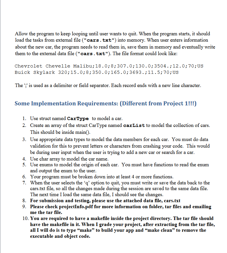 Goals for This Project: Use structs and arrays to | Chegg.com