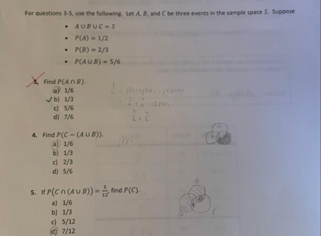 Solved For questions 3-5, use the following. Let A, B, and C | Chegg.com