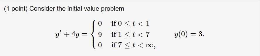 Solved (1 point) Consider the initial value problem 0 y' + | Chegg.com