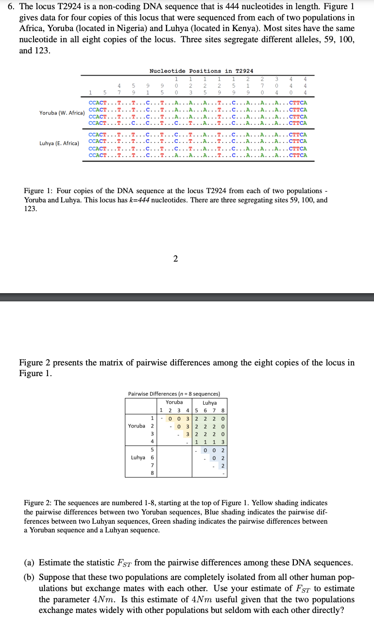 6. The locus T2924 is a non-coding DNA sequence that | Chegg.com
