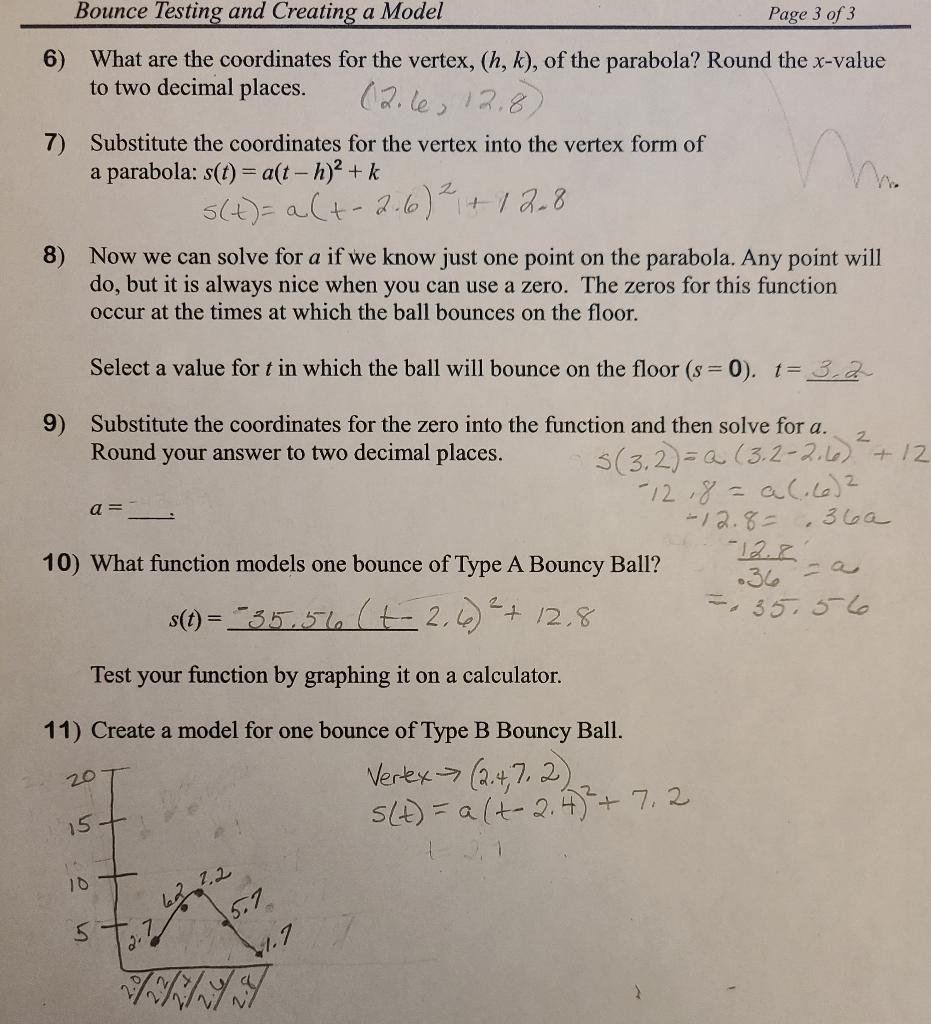 Solved Bounce Testing and Creating a Model Page 3 of 3 6) | Chegg.com