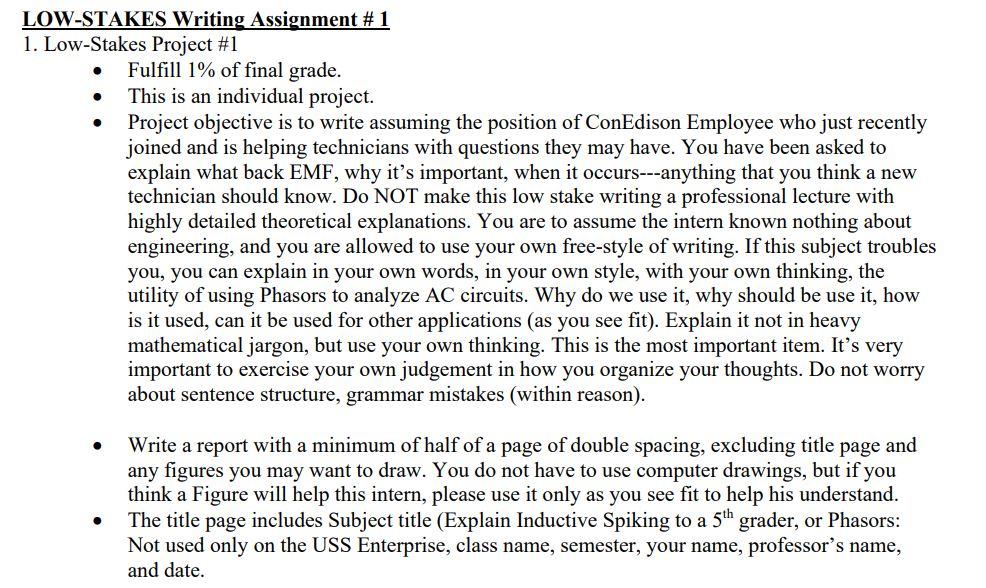 LOW-STAKES Writing Assignment #1 1. Low-Stakes | Chegg.com