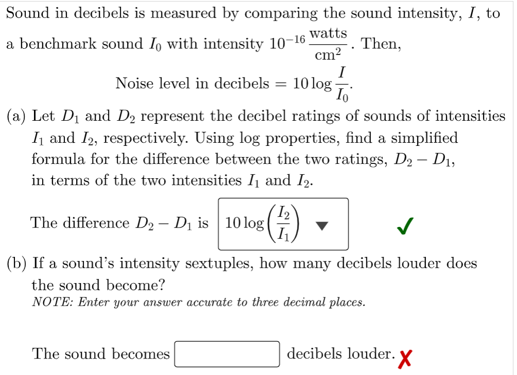 Solved Sound in decibels is measured by comparing the sound | Chegg.com
