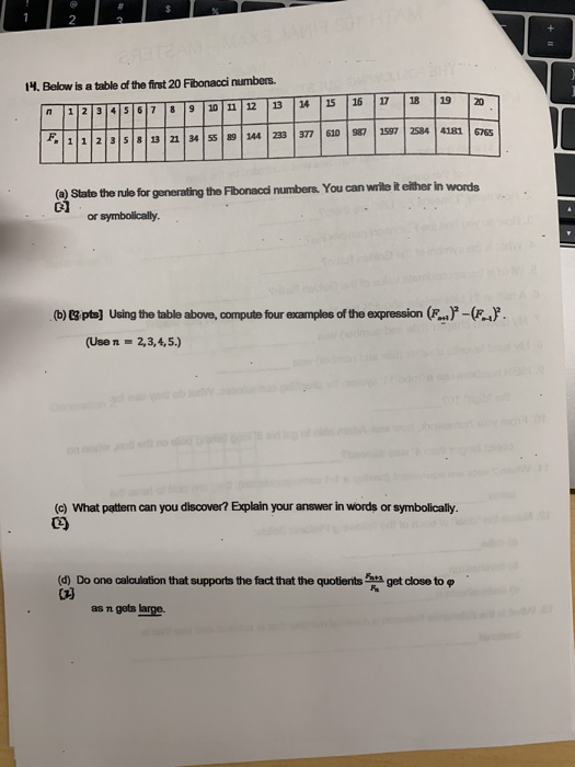 Solved 2 M. Below is a table of the first 20 Fibonacci | Chegg.com