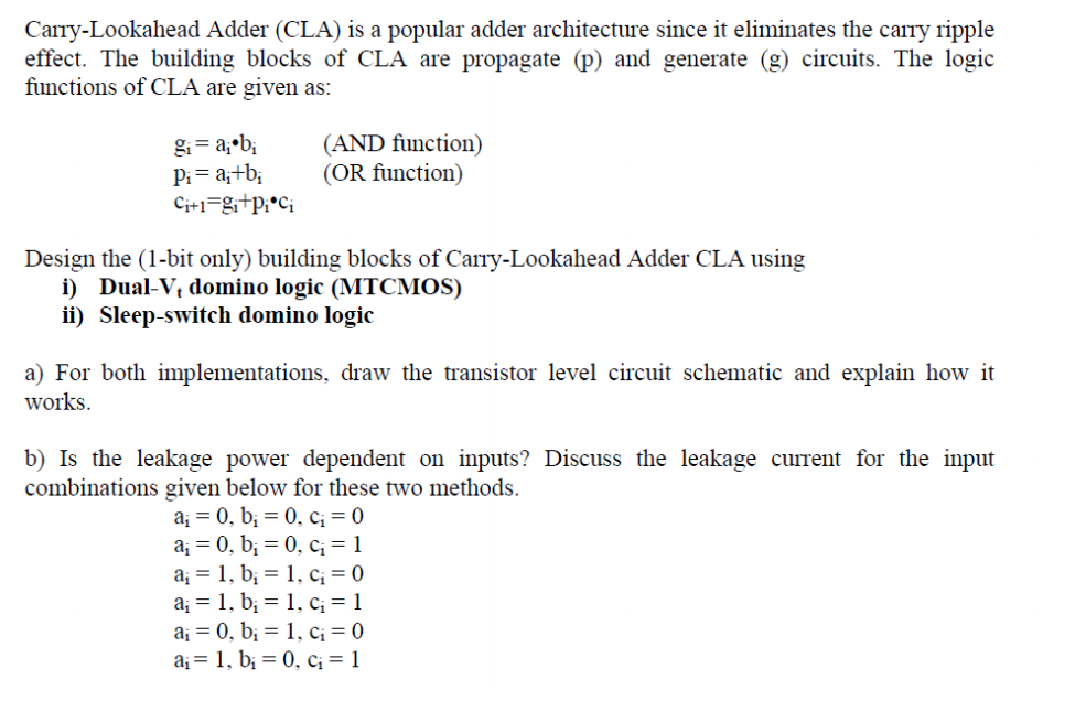 Carry-Lookahead Adder (CLA) is a popular adder | Chegg.com
