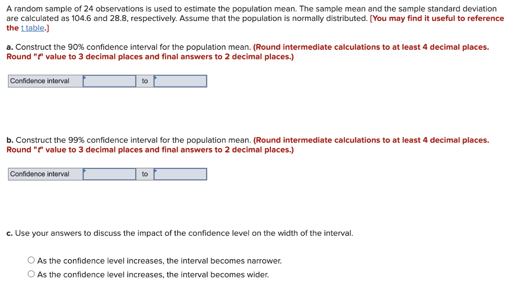Solved A random sample of 24 observations is used to | Chegg.com