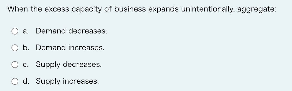 Solved When the excess capacity of business expands | Chegg.com
